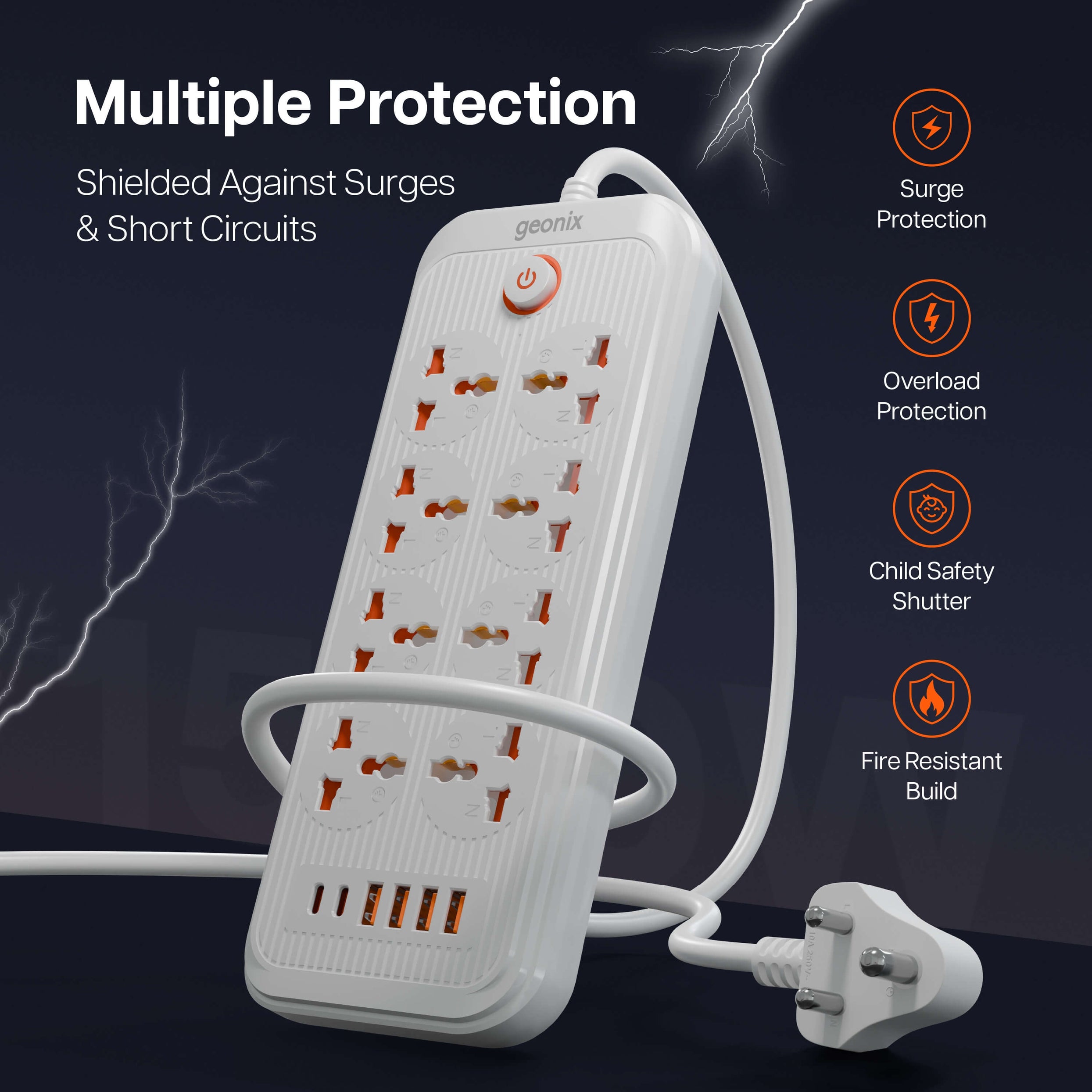 PowerSpan U8 with 8 Universal Socket & 4 USB 2 Type C Port (White) – Geonix